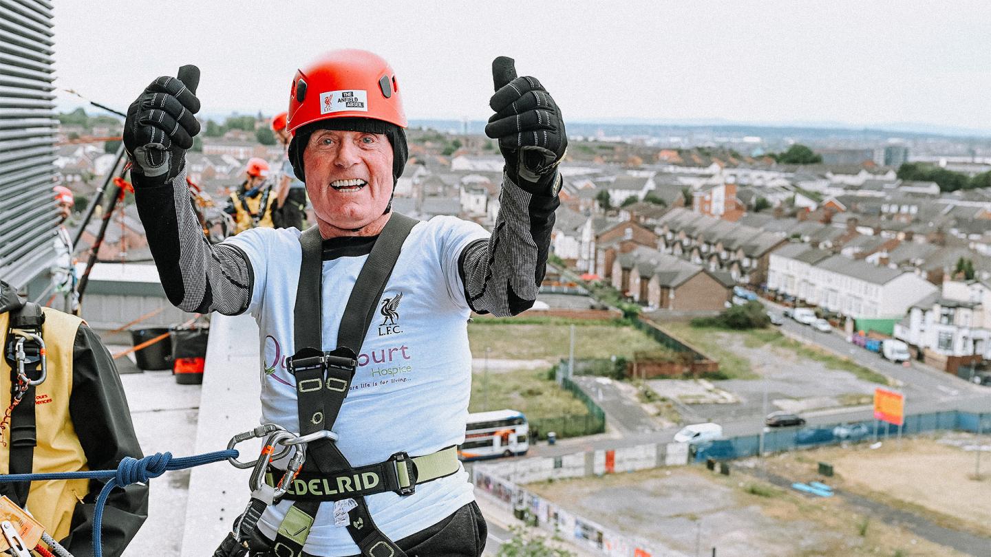 Great-grandfather becomes oldest person to take on The Anfield Abseil ...