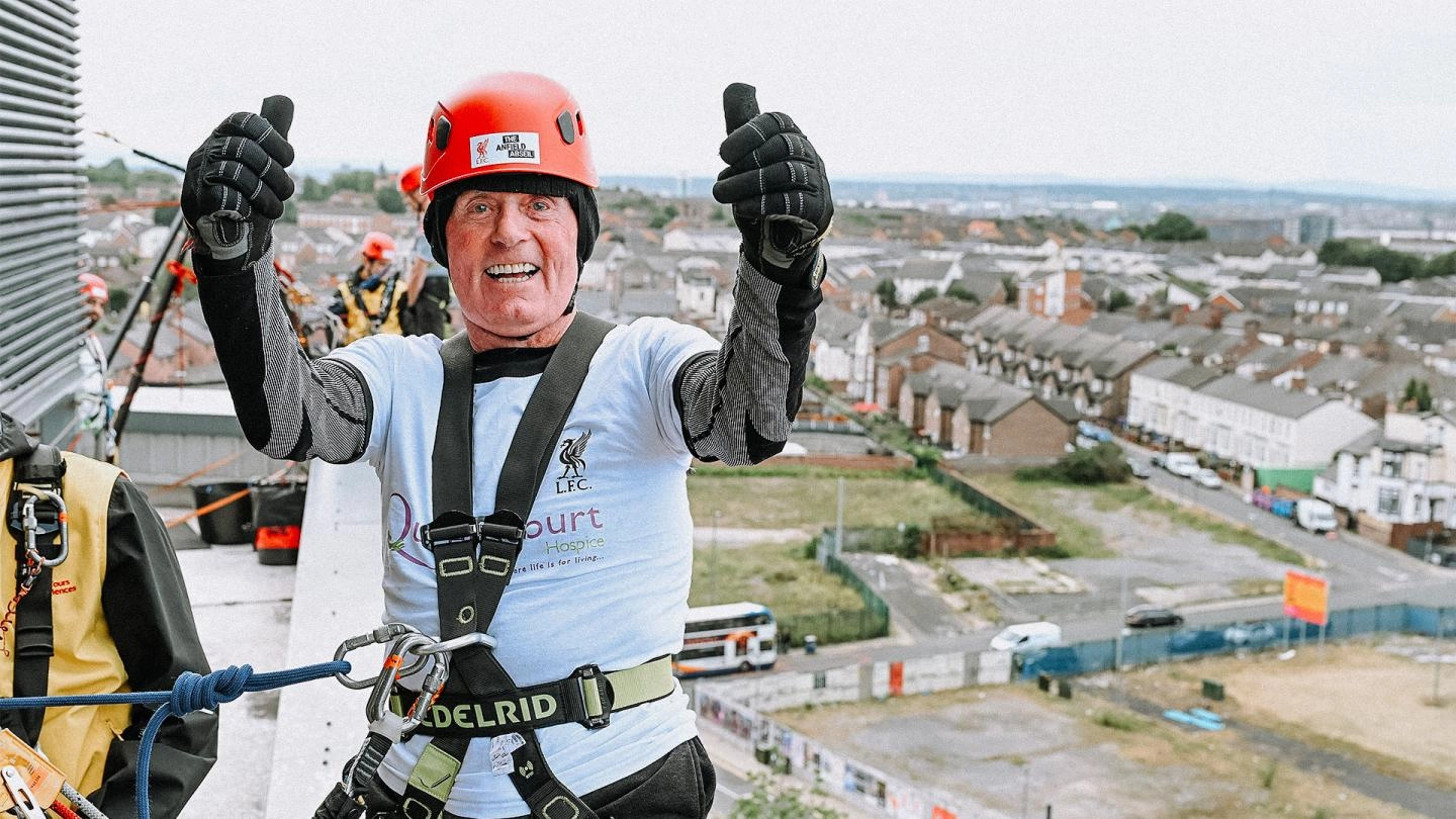 Great-grandfather becomes oldest person to take on The Anfield Abseil ...