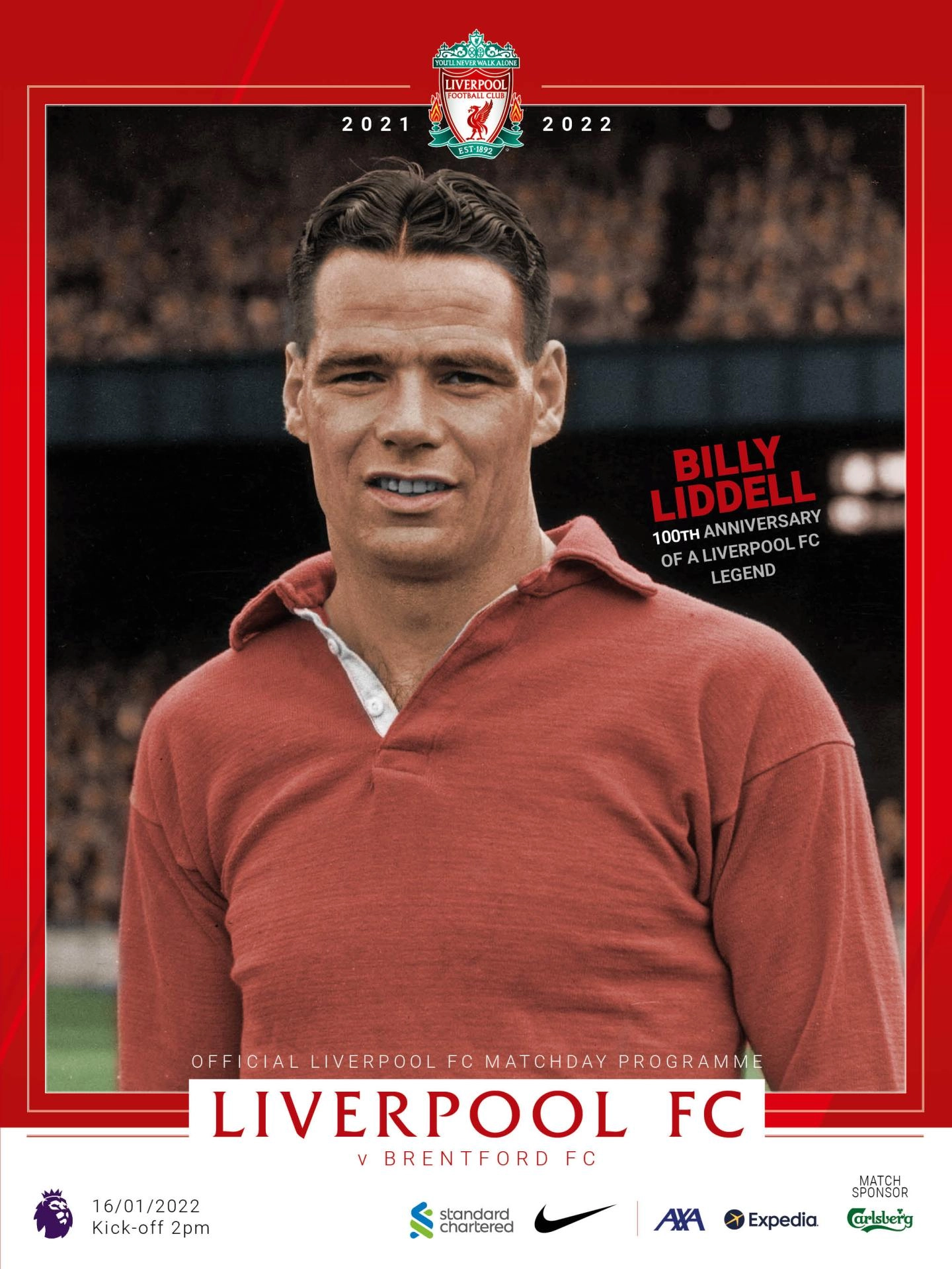 Liverpool FC — Special-edition Billy Liddell programme for Brentford clash