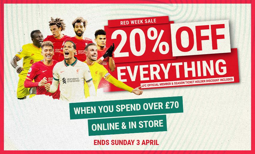 Save 20% on everything in the Red Week Sale - Liverpool FC
