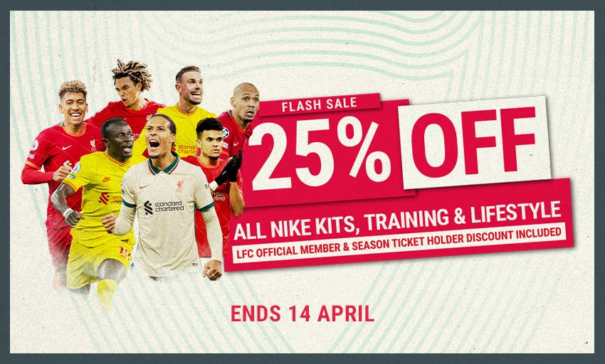 Flash sale: Get 25% off all Nike products - Liverpool FC